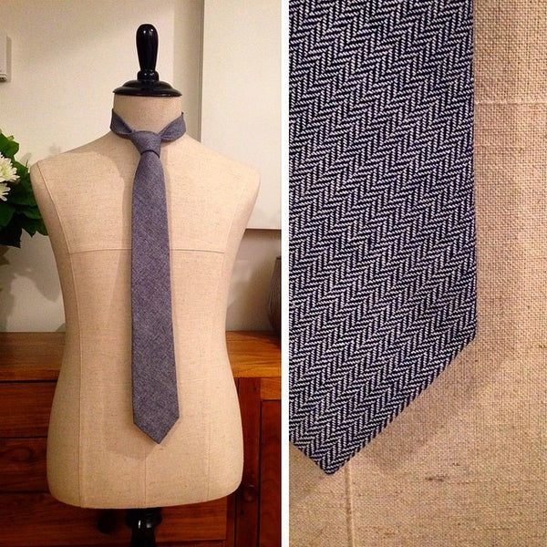 Harrison Herringbone Necktie in Midnight Blue by Cursor & Thread